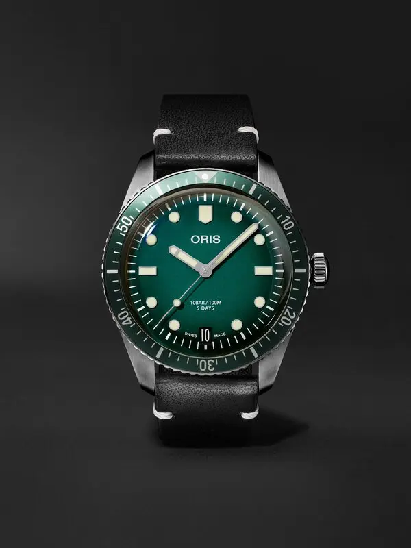 ORIS Divers-sixty Five 10th Birthday Limited Edition Automatic 40mm Pvd-coated Stainless Steel And Leather Watch - Green