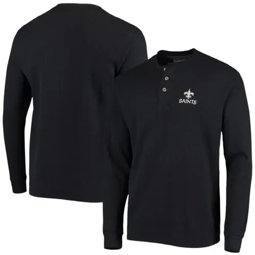 DUNBROOKE New Orleans Saints Logo Maverick Thermal Henley Long Sleeve T-shirt - Black