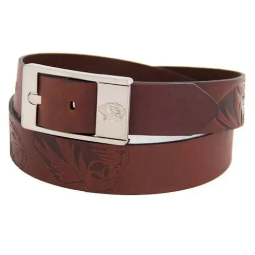 EAGLES WINGS Leather Belt With Engraved Logo - Brown