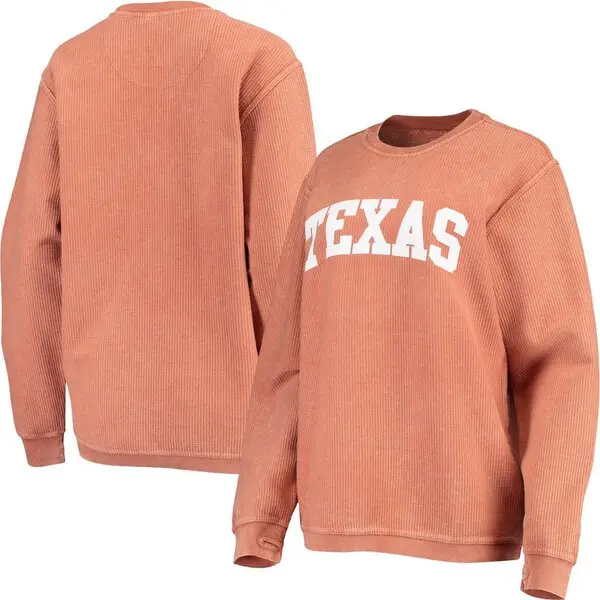PRESSBOX Texas Orange Texas Longhorns Comfy Cord Vintage Wash Basic Arch Pullover Sweatshirt