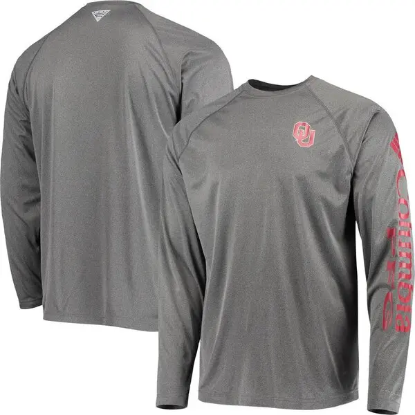 Columbia Oklahoma Sooners Terminal Tackle Omni-shade Raglan Long Sleeve T-shirt - Charcoal
