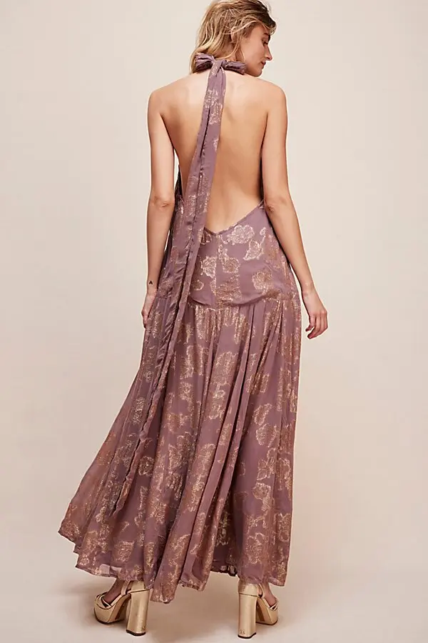 lanthea maxi dress Anthea Beige Floral Long Dress with Scalloped Straps