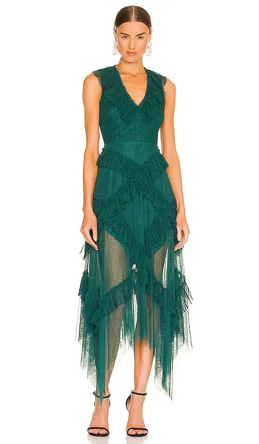 Bcbgmaxazria Ruffled Maxi Dress In Green In Botanical Garden - 30% Off |  Editorialist