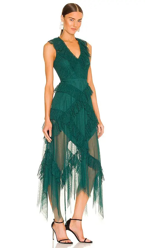 bcbg green ruffle dress Bcbgmaxazria Ruffled Maxi Dress In Green In Botanical Garden - 30% Off
