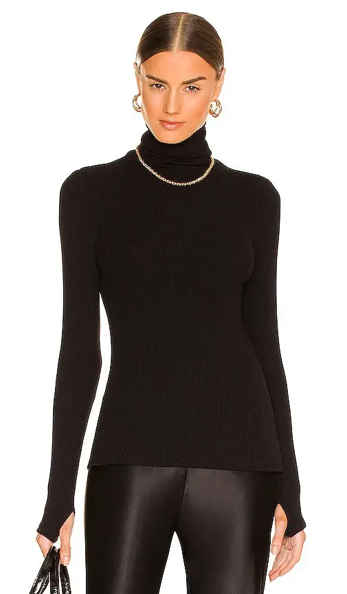 Enza Costa Sweater Knit Long Sleeve Turtleneck - Black