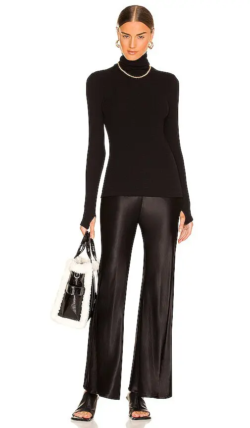 Enza Costa Sweater Knit Long Sleeve Turtleneck - Black