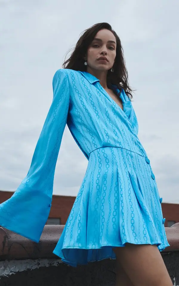 Hellessy Amandine Satin Jacquard Mini Dress - Blue | Editorialist