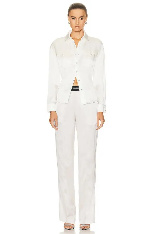TOM FORD Metallic Silk Pajama Pant - Platinum