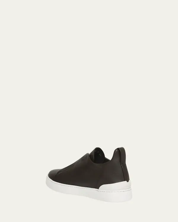 Zegna Triple Stitch Deerskin Leather Sneakers - Coffee