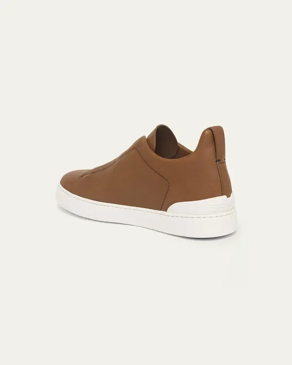 Zegna Triple Stitch Deerskin Leather Sneakers - Coffee