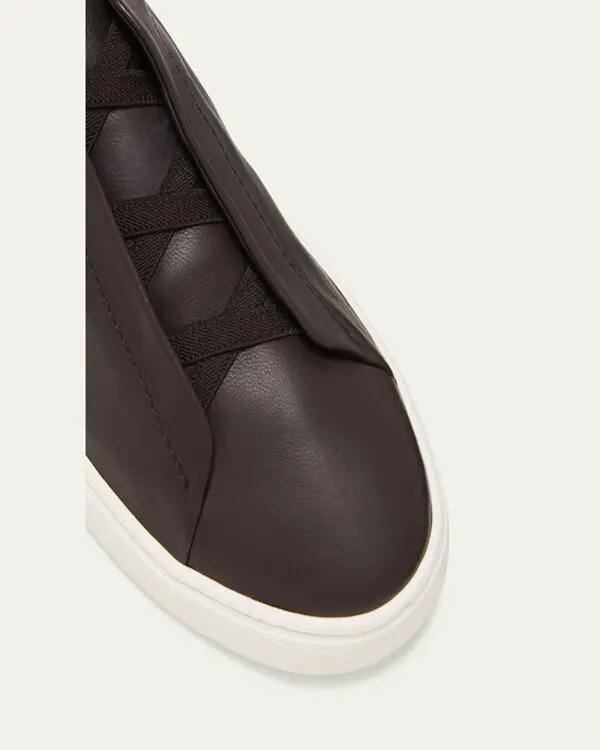 Zegna Triple Stitch Deerskin Leather Sneakers - Coffee