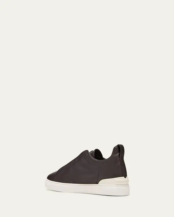 Zegna Triple Stitch Deerskin Leather Sneakers - Coffee