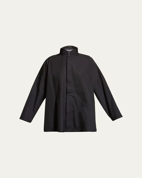 Eskandar Wide Double Stand Collar Long Shirt - Black