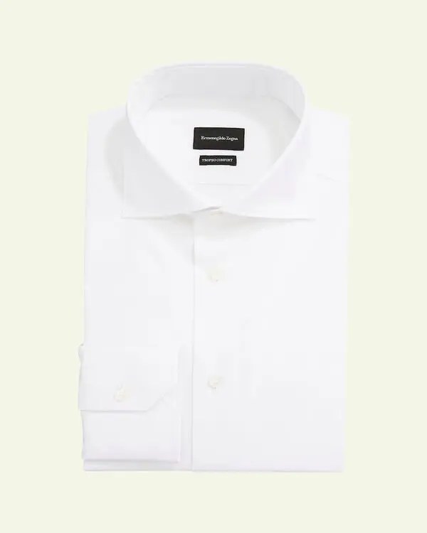 Zegna Milano Fit Solid Trofeo Comfort Cotton Trim-fit Dress Shirt - White