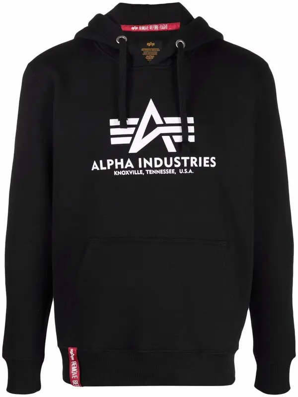 Alpha Industries Logo Drawstring Hoodie - Black