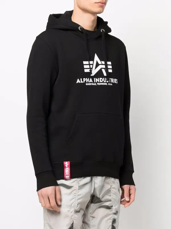 Alpha Industries Logo Drawstring Hoodie - Black