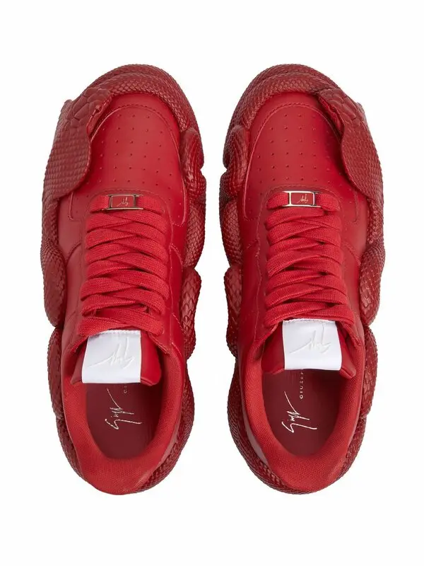 GIUSEPPE ZANOTTI Snake-trimmed Low-top Sneakers - Red