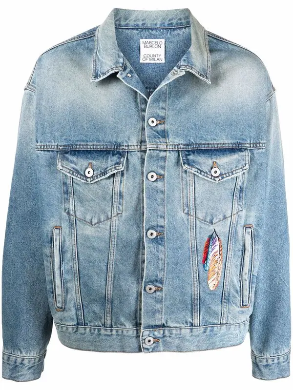 COUNTY OF MILAN Marcelo Burlon Embroidered Denim Jacket - Blue