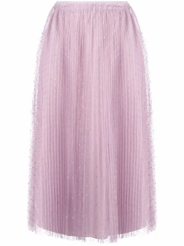 Red Valentino Point D'esprit Pleated Tulle Midi Skirt