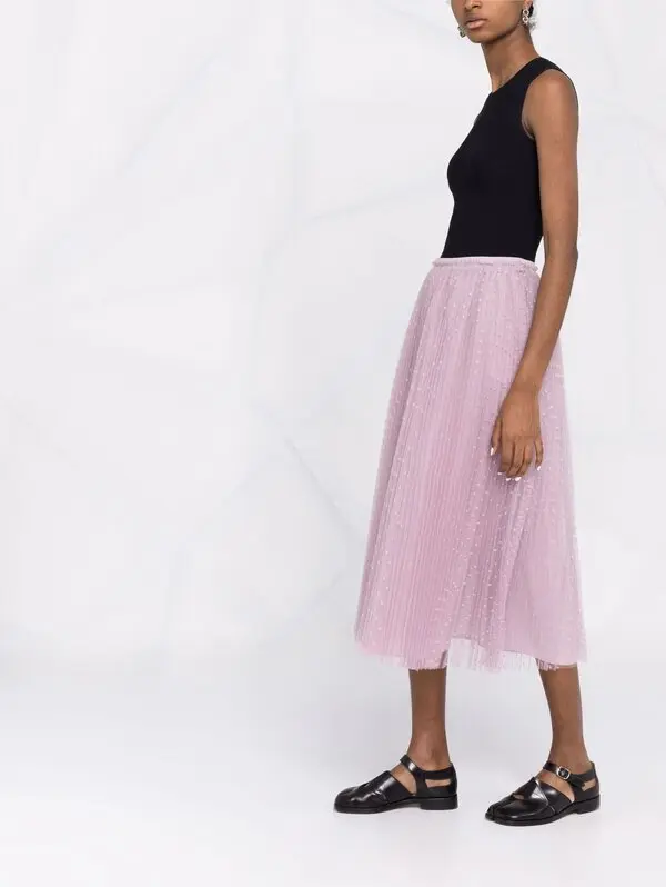 Red Valentino Point D'esprit Pleated Tulle Midi Skirt