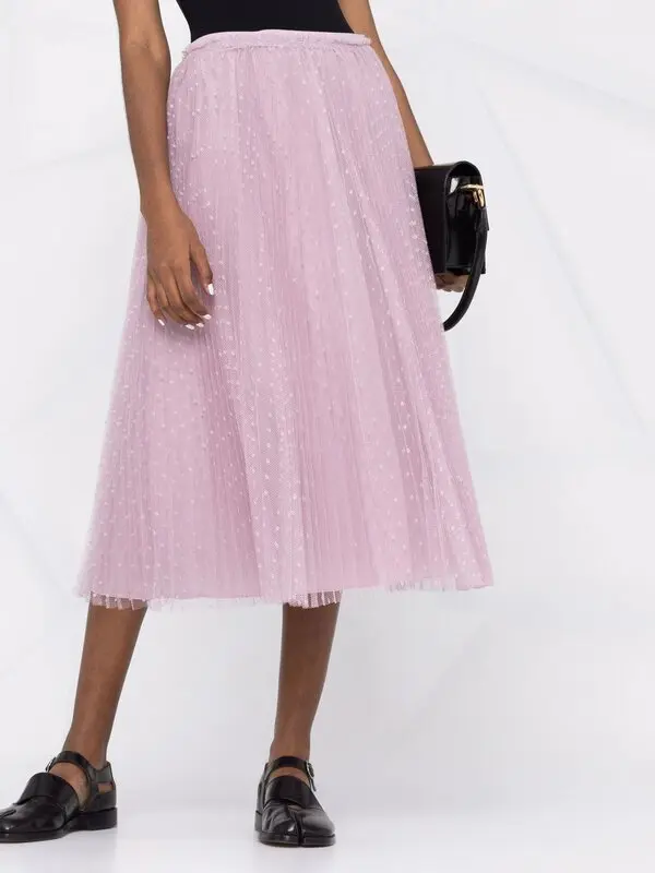 Red Valentino Point D'esprit Pleated Tulle Midi Skirt