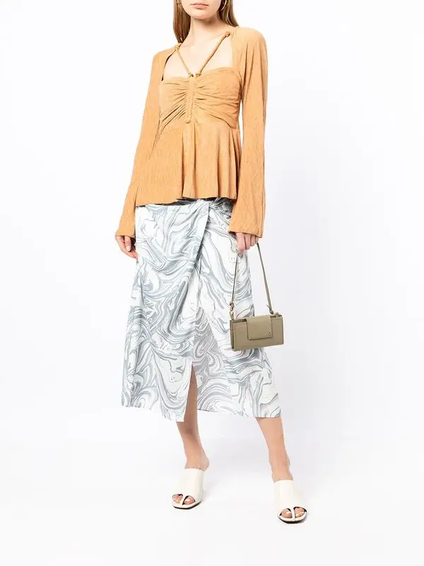 Simkhai Izabella Marble-print Midi Skirt