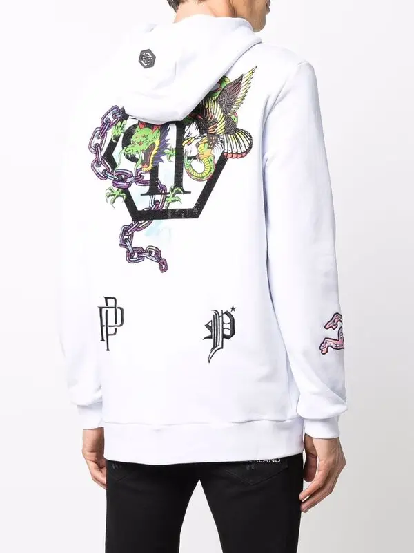 Philipp Plein Logo-print Pullover Hoodie - White