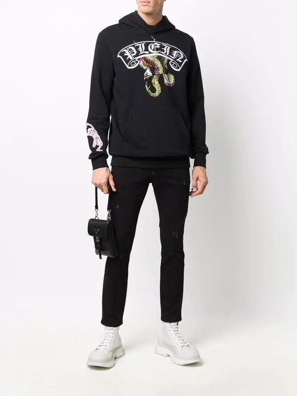 Philipp Plein Logo-print Pullover Hoodie - Black
