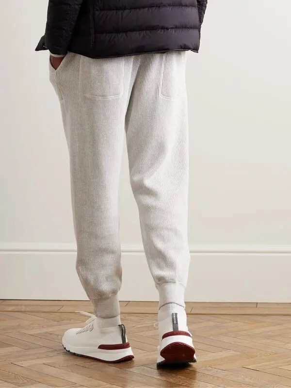 Brunello Cucinelli Leather-trimmed Stretch-knit Sneakers - White