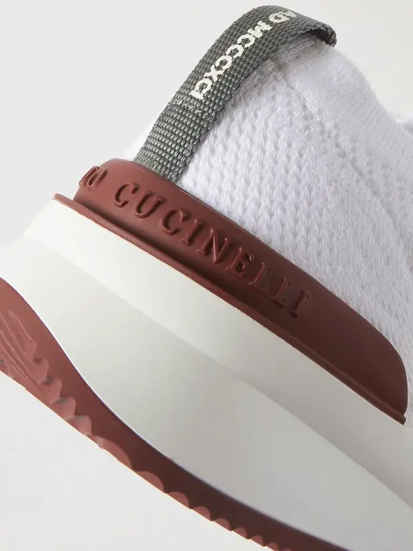 Brunello Cucinelli Leather-trimmed Stretch-knit Sneakers - White