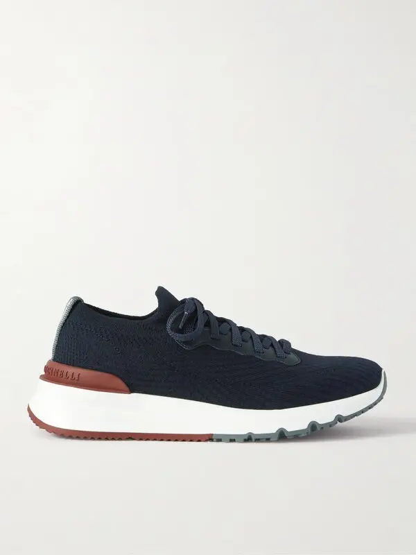 Brunello Cucinelli Leather-trimmed Stretch-knit Sneakers