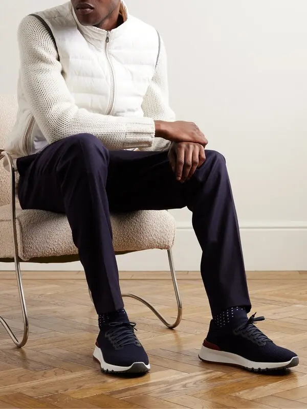 Brunello Cucinelli Leather-trimmed Stretch-knit Sneakers
