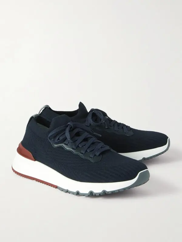 Brunello Cucinelli Leather-trimmed Stretch-knit Sneakers