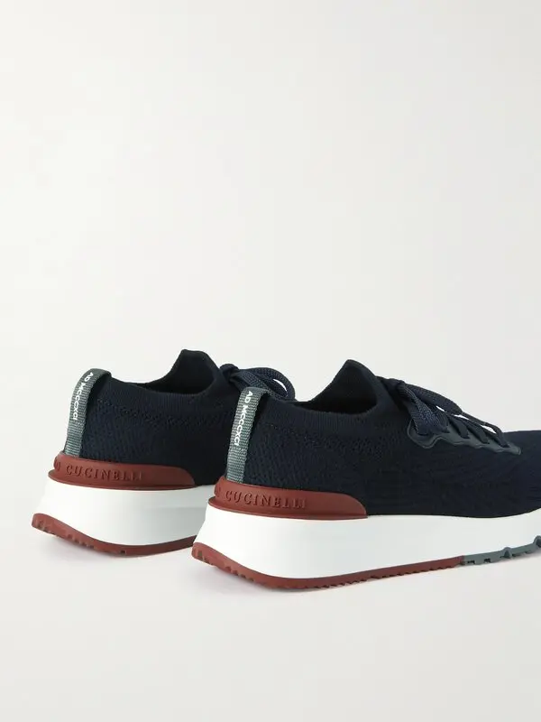 Brunello Cucinelli Leather-trimmed Stretch-knit Sneakers