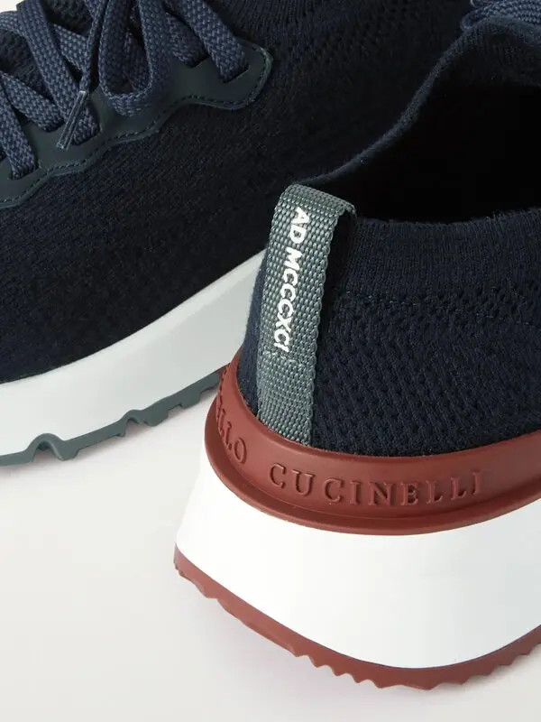 Brunello Cucinelli Leather-trimmed Stretch-knit Sneakers