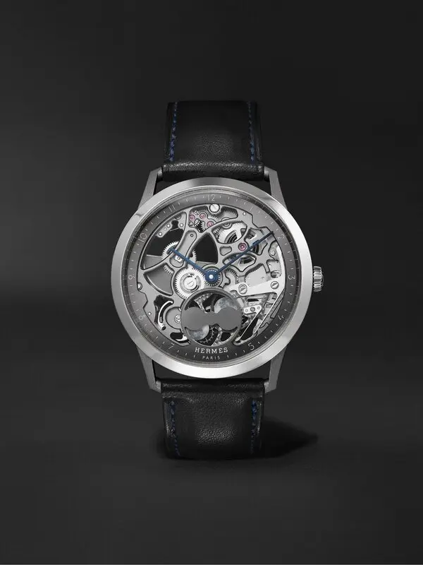Hermès Slim D' Squelette Lune 39.5mm Automatic Titanium And Leather Watch - Black