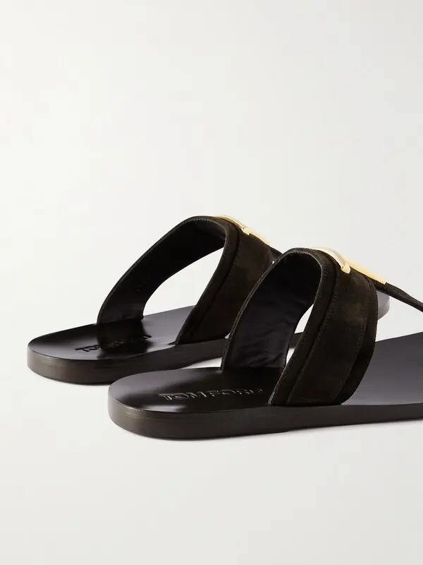 Tom Ford Brighton Logo-Embellished Suede Sandals In Brown  display picture 3