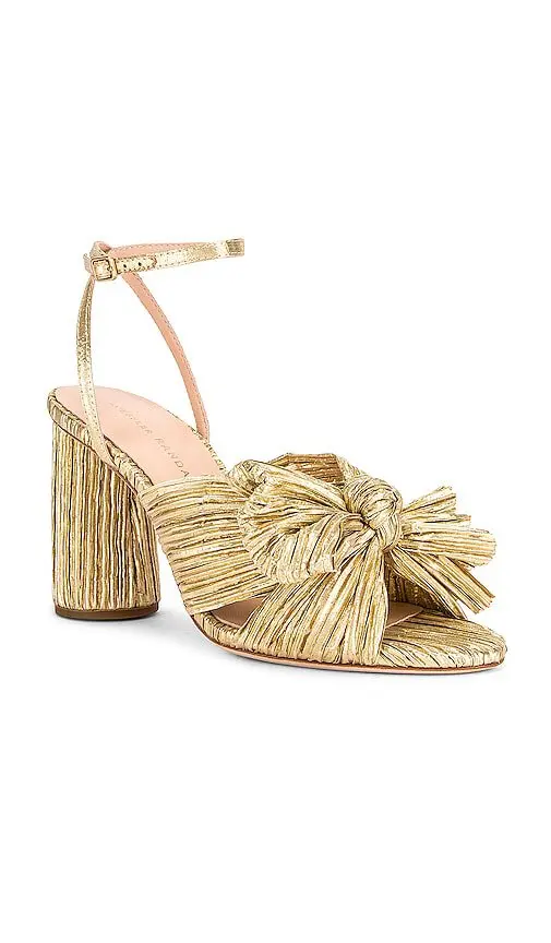 LOEFFLER RANDALL Camellia Bow Heel With Ankle Strap In Metallic - Gold