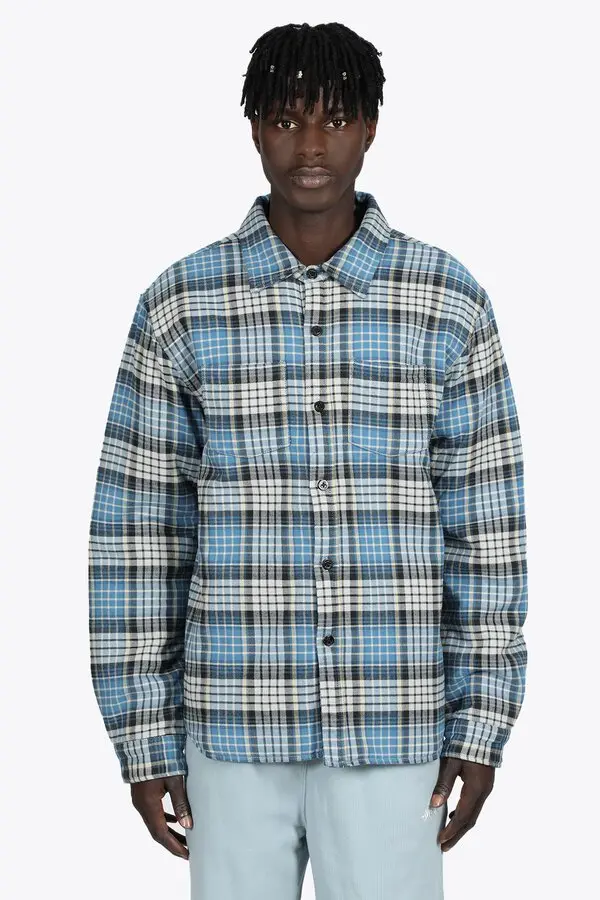 StüSsy Quilted Lined Plaid Shirt Check Flannel Quilted Shirt - Blu