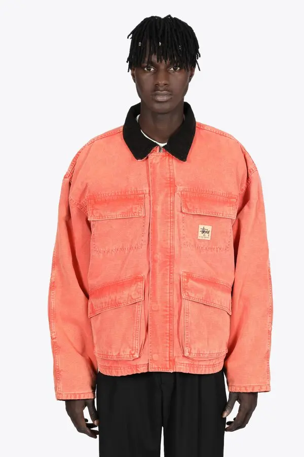 StüSsy Washed Canvas Shop Jacket Orange Canvas Jacket With Light