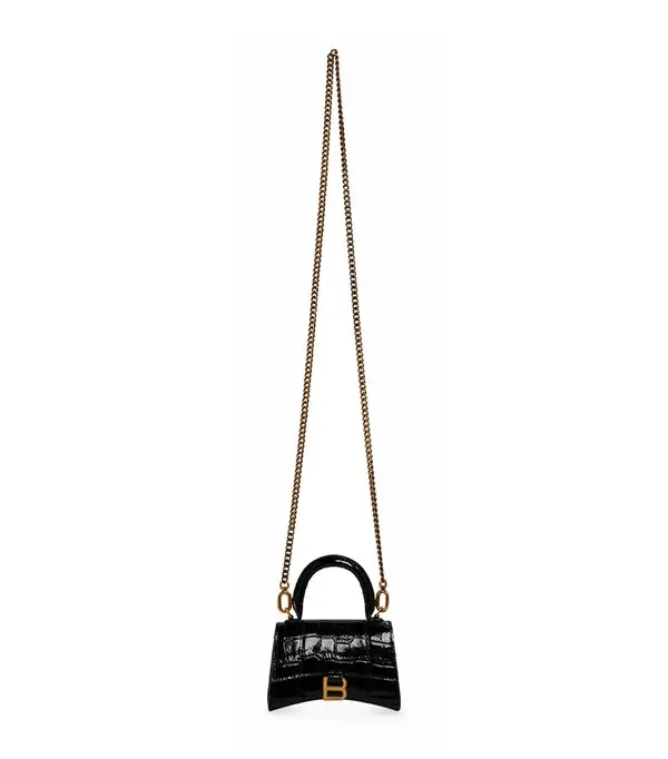 Balenciaga Mini Croc-embossed Hourglass Chain Wallet - Black