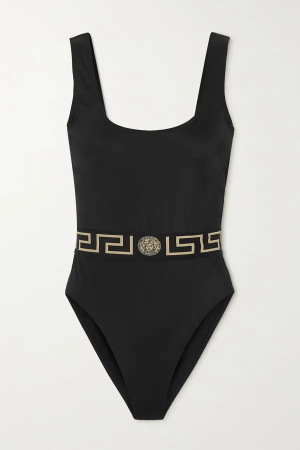 Versace Vita Jacquard-trimmed Swimsuit - Black