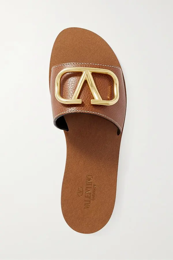 Valentino Garavani Vlogo Textured-leather Slides - Brown