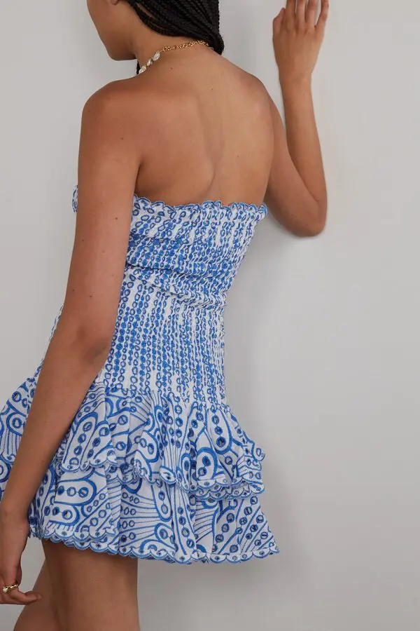 charo ruiz megan strapless broderie anglaise cotton-blend mini dress Charo Ruiz Ibiza Megan Strapless Broderie Anglaise Cotton-Blend Mini Dress  In Blue - 30% Off
