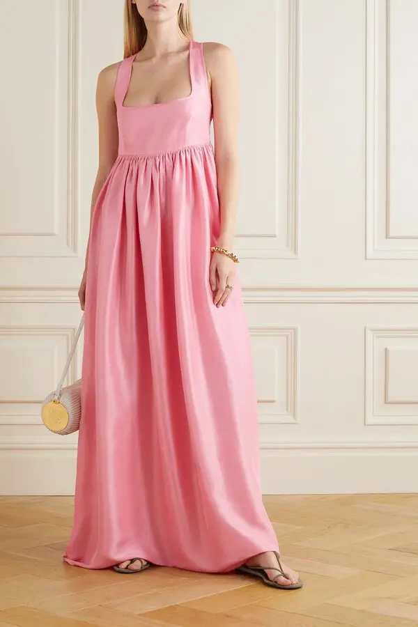 Oroton Gathered Silk-Taffeta Maxi Dress In Pink - 30% Off | Editorialist
