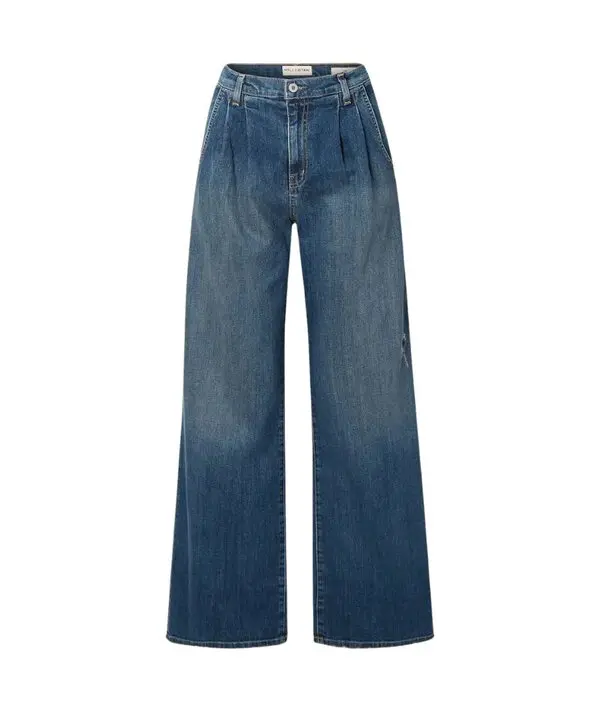 NILI LOTAN Flora Pleated High-rise Wide-leg Jeans - Blue