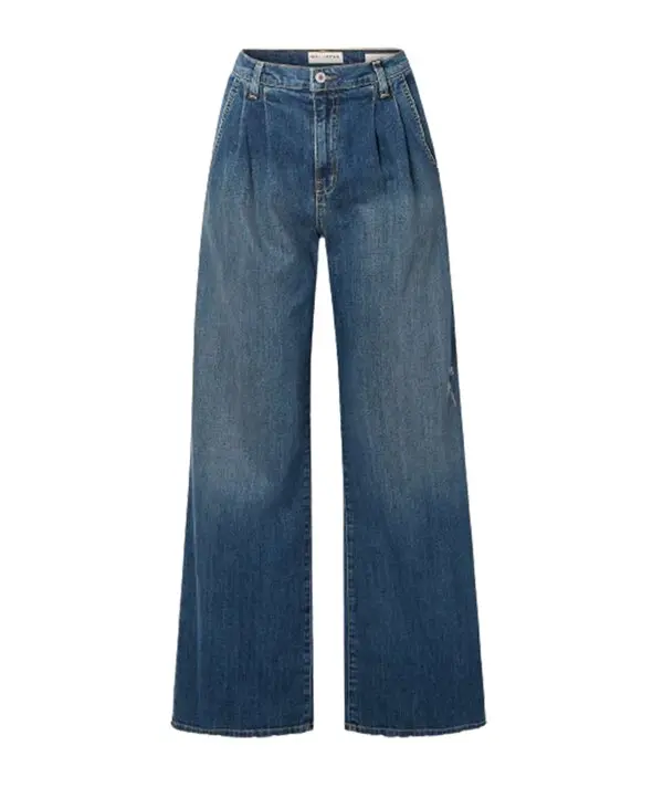 NILI LOTAN Flora Pleated High-rise Wide-leg Jeans - Blue