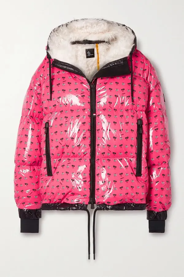 Moncler Echelle Hooded Printed Quilted Down Jacket - Pink