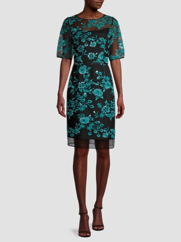 Shani Novelty Embroidered Illusion Dress
