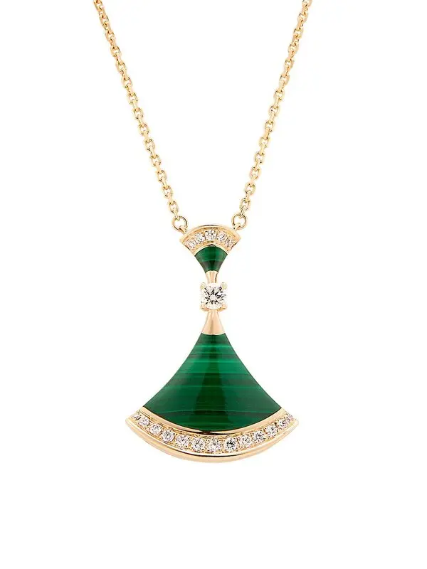 BVLGARI Divas' Dream 18k Malachite & Diamond Pendant Necklace - Rose Gold